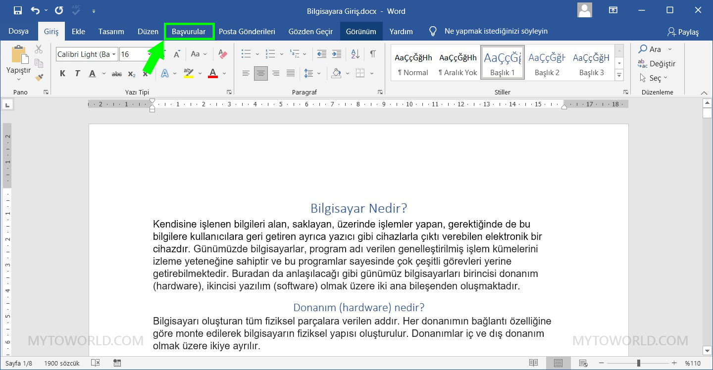 Microsoft Word’de İçindekiler Tablosu Oluşturma – My To World