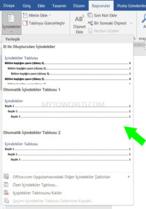 Microsoft Word’de İçindekiler Tablosu Oluşturma – My To World